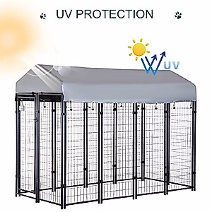 PawHut 8' x 4' x 6' Dog Playpen Outdoor, Dog Kennel Dog Exercise Pen with Lockable Door, Water-Resistant Canopy, for Medium and Large Dogs