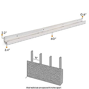Rustic State Ted Wall Mount Extra Long Narrow Picture Ledge Photo Frame Display - 60 Inch Floating Wood Shelf for Living Room Office Kitchen Bedroom Bathroom Décor - Set of 2 - Washed White