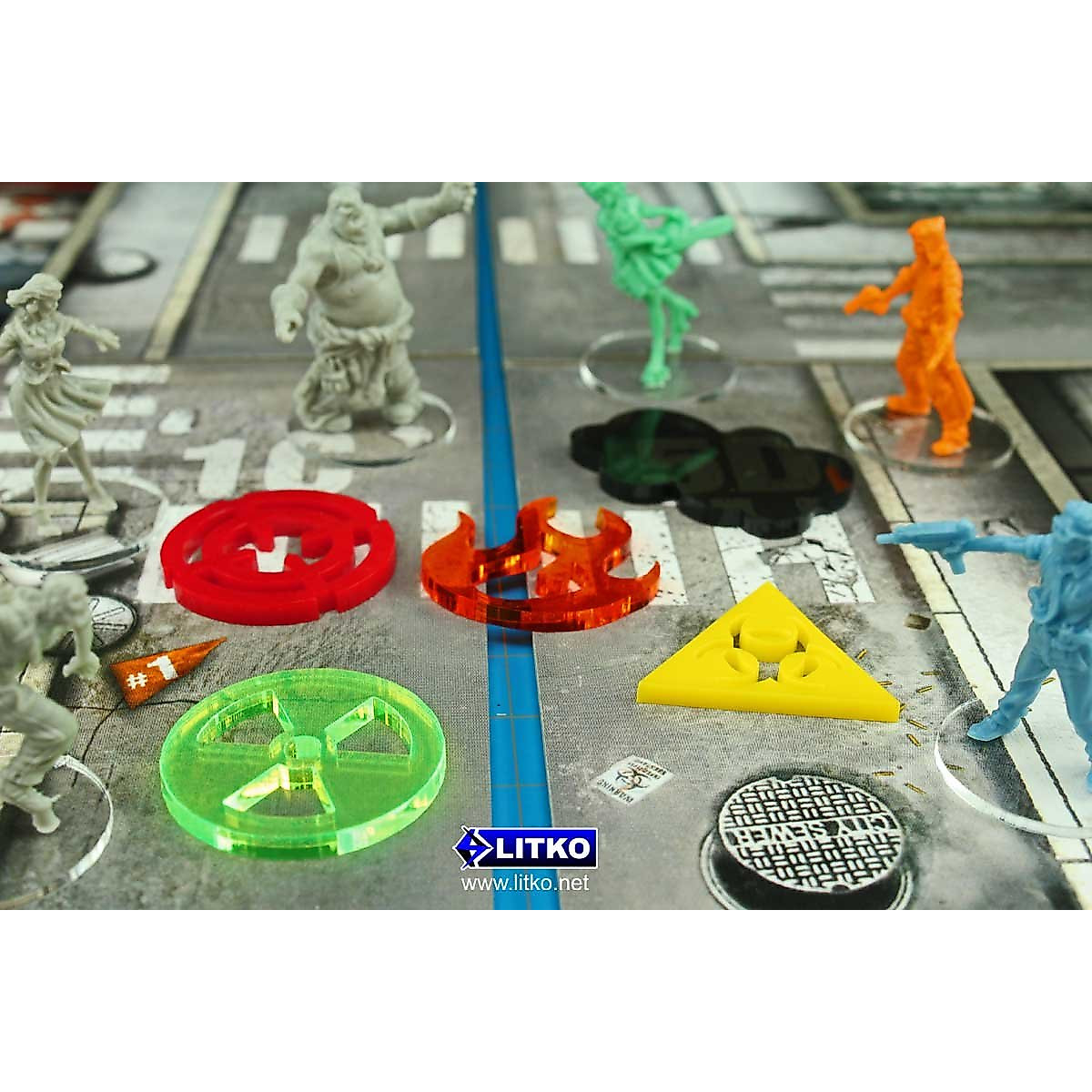 LITKO Area Effect Token Set | Target | Fire | Smoke | Biohazard | Nuclear Hazard | 10 Pack