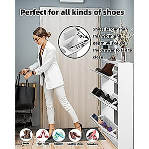 HOPUBUY Shoe Cabinet for Entryway, Narrow Shoe Storage Cabinet with Mirror, Wood Slim Shoe Rack 3 Tier Shoe Organizer for Home and Apartment, White