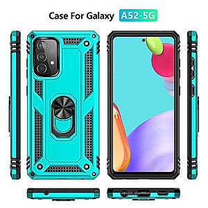 for Samsung A52 Case, Galaxy A52 Case with HD Screen Protector, Military-Grade Ring Holder Kickstand Car Mount 15ft Drop Tested Shockproof Cover Phone Case for Samsung Galaxy A52, Green