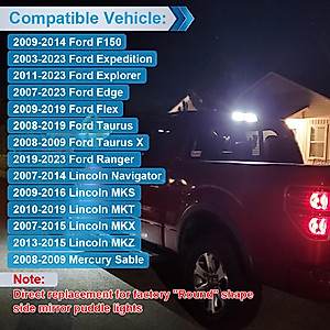 MbuyDIY LED Side Mirror Puddle Lights Lamp Compatible with F150 2009-2014, Expedition 2003-2023, Explorer 2011-2023, Edge 2007-2023, Flex Taurus X Ranger 6000K White, Pack of 2