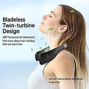 YUSSOT Portable Neck Fan, Hands Free Bladeless Fan Rechargeable, Battery Powered Wearable Personal Fan, Low Noise, 360° Cooling Personal Hanging Fan with 3 Speed, Perfect for Outdoor Indoor, Black
