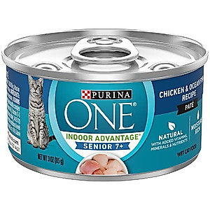 Purina ONE Grain Free, Natural Senior Pate Wet Cat Food, Vibrant Maturity 7+ Chicken & Ocean Whitefish Recipe - (Pack of 12) 3 oz. Pull-Top Cans