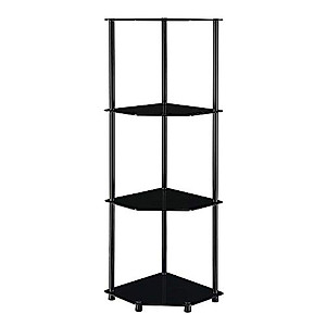 Convenience Concepts Designs2Go Classic 4-Tier Corner Shelf, Black Glass