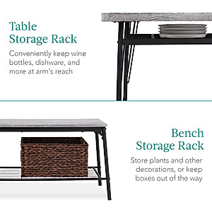 Best Choice Products 6-Piece 55in Modern Dining Set for Home, Kitchen, Dining Room w/Storage Racks, Rectangular Table, Bench, 4 Chairs, Steel Frame - Gray