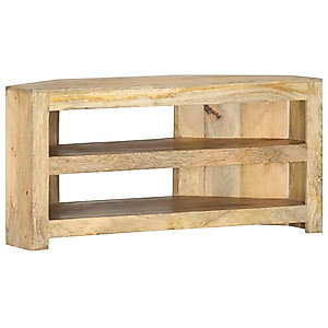 Corner TV Cabinet,TV Stand, Monitor Riser, Hi-Fi Cabinet, with 2 Open Shelves, 35.4"x17.7"x17.7" Solid Mango Wood