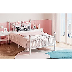 IDEALHOUSE Metal Platform Twin Bed Frame Mattress Foundation with Iron-Art Sweat Heart Headboard & Footboard/Firm Support & Easy Set up Structure, White