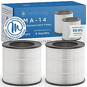 Medify MA-14 Genuine Replacement Filter | for Allergens, Wildfire Smoke, Dust, Odors, Pollen, Pet Dander | 3 in 1 with Pre-filter, H13 HEPA, and Activated Carbon for 99.9% Removal | 2-Pack