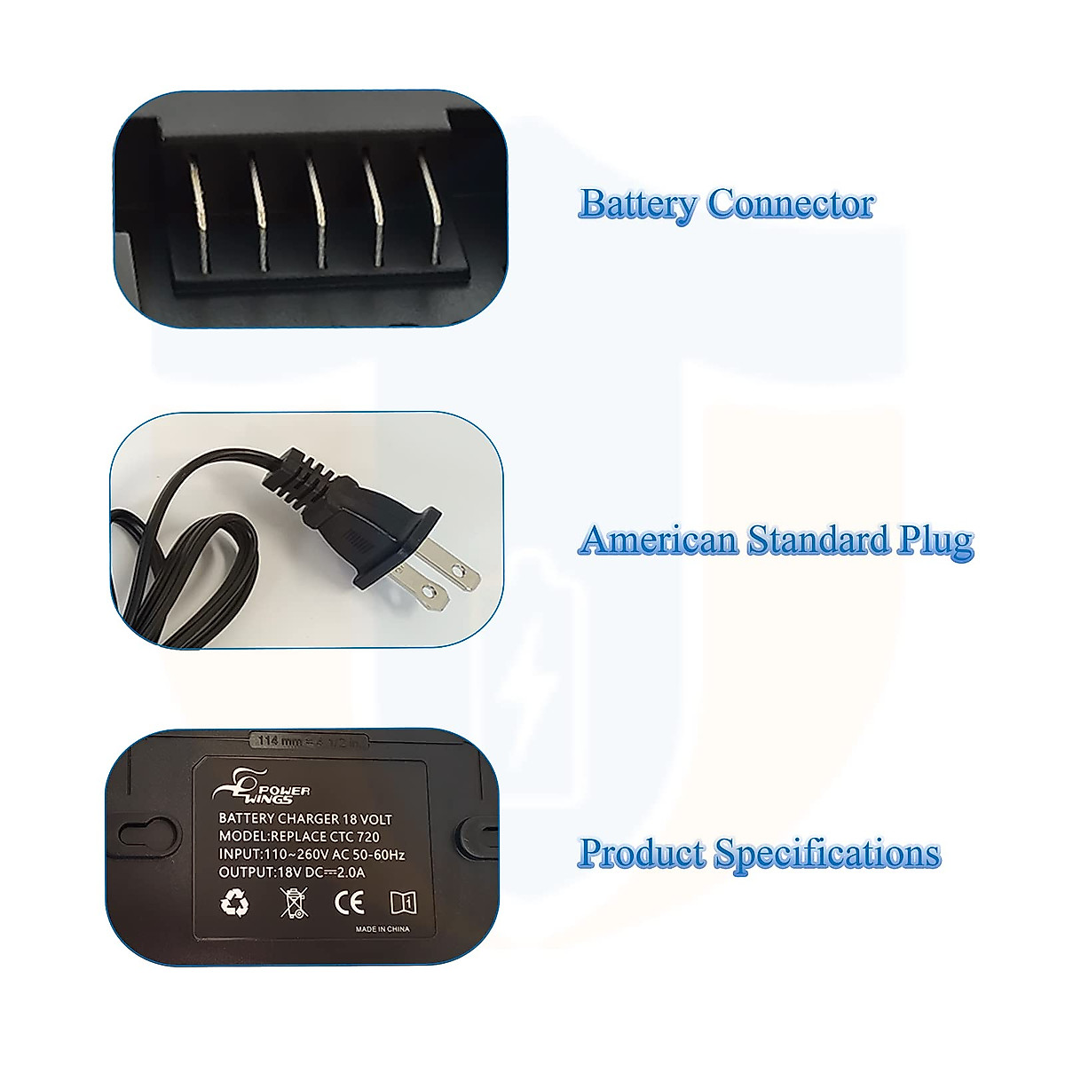 The Power Shop Replacement CTC720 Charger for Snap on 18V Battery for CTB8185 CTB8187 CTB7185 CT7850 CT8850