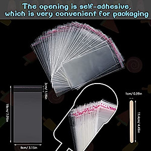 300 Pieces Ice Lolly Sticks and Bags Set, 200 Pieces Clear Ice Lolly Plastic Bags Ice Lolly Self-adhesive Plastic Bags and 100 Pieces Ice Lolly Sticks, 4.49 Inch, 8.27 x 3.15 Inch