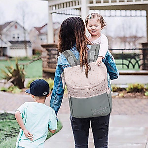 Baby Essentials Diaper Bag Backpack 5 Piece Set with Sun, Moon, and Stars, Wipes Pocket, Stroller Straps, Dirty Diaper Pouch, Changing Pad (Grey/Pink Backpack)