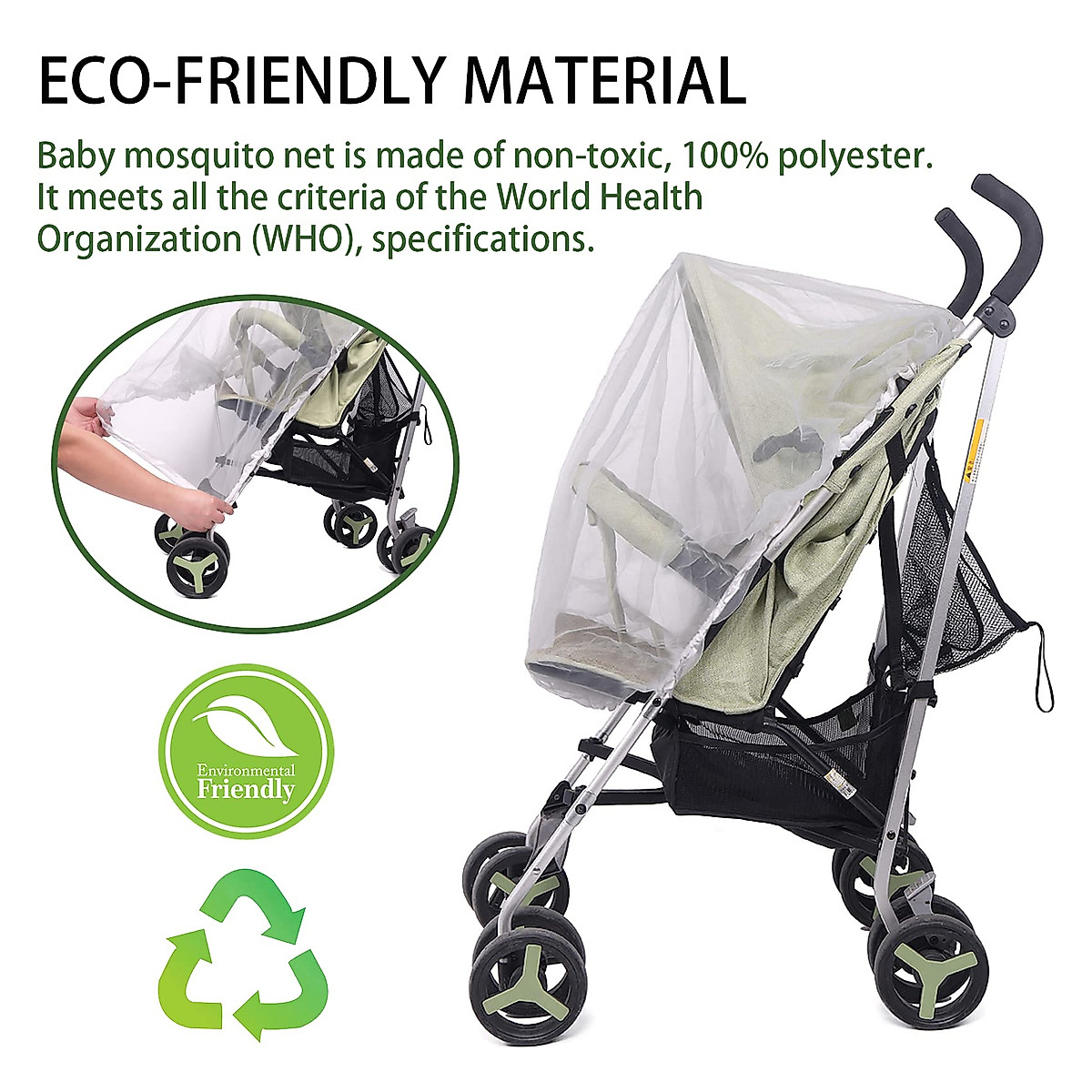 No-See-Ums Mosquito Net for Stroller Finest Holes Mesh 2000 Universal Size Stroller Bug Net, No Harmful Chemicals and Breathable for Stroller, Playpen & Car Seat Available in Grey or Coffee