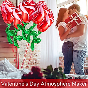6 Pieces 37 Inch Valentines Day Balloon Rose Flower Balloons Red Rose Shaped Foil Balloon Rose Foil Balloons for Wedding Valentine's Day Graduation Birthday Baby Shower Party Decoration