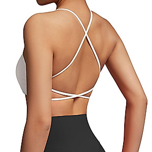 SUUKSESS Women 2 Piece Open Back Sports Bra Pack Strappy Workout Gym Yoga Crops (White & Black, L)