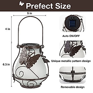 Atmosphere Making Outdoor Solar Hanging Lanterns Waterproof Metal Outside Decor Light Dynamic Simulation Flame Lamp for Lawn Patio Garden Yard Pathway with Butterfly