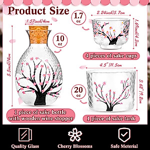 Irenare 6 Pieces Japanese Sake Set Saki Cup Set Pink Cherry Blossoms Sake Bottle Cup Set for 4, Including 1 Sake Bottle 1 Sake Tank and 4 Sake Cups for Cold Hot Warm Sake Carafe, Japanese Gifts Set
