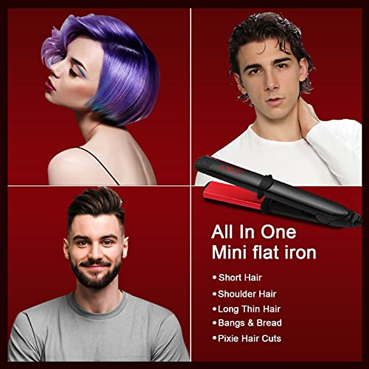 AXUF Mini Dual Deluxe Styler,Mini Flat Iron Add Straighten & Curls Hair Straightener, 3/4 Inch Travel Flat Iron for Short Hair, Curls Bangs