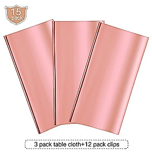 Foil Party Rectangular Table Covers Table Cloth 54 x 108 Inch Shiny Plastic Waterproof Tablecloth Party Table Cover for Wedding Anniversary Engagement Party (Rose Gold, 3 Pieces)
