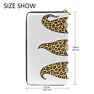 Gnomes in Leopard Caps with Sunflower Pumpkin Acorn Leather Long Wallet Organizer with Zipper Purse Clutch Bag for Women Men
