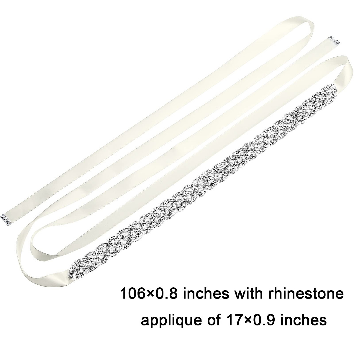 Hiceeden 3 Pieces Rhinestone Bridal Belt, Silver Crystal Bridal Sash with White Ribbon Wedding Dresses Belt for Women, Bride, Bridesmaids, Gown, Party, Prom