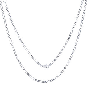 Nuragold 10k White Gold 2.75mm Solid Figaro Chain Link Pendant Necklace, Mens Womens Jewelry 16" 18" 20" 22" 24" 26"