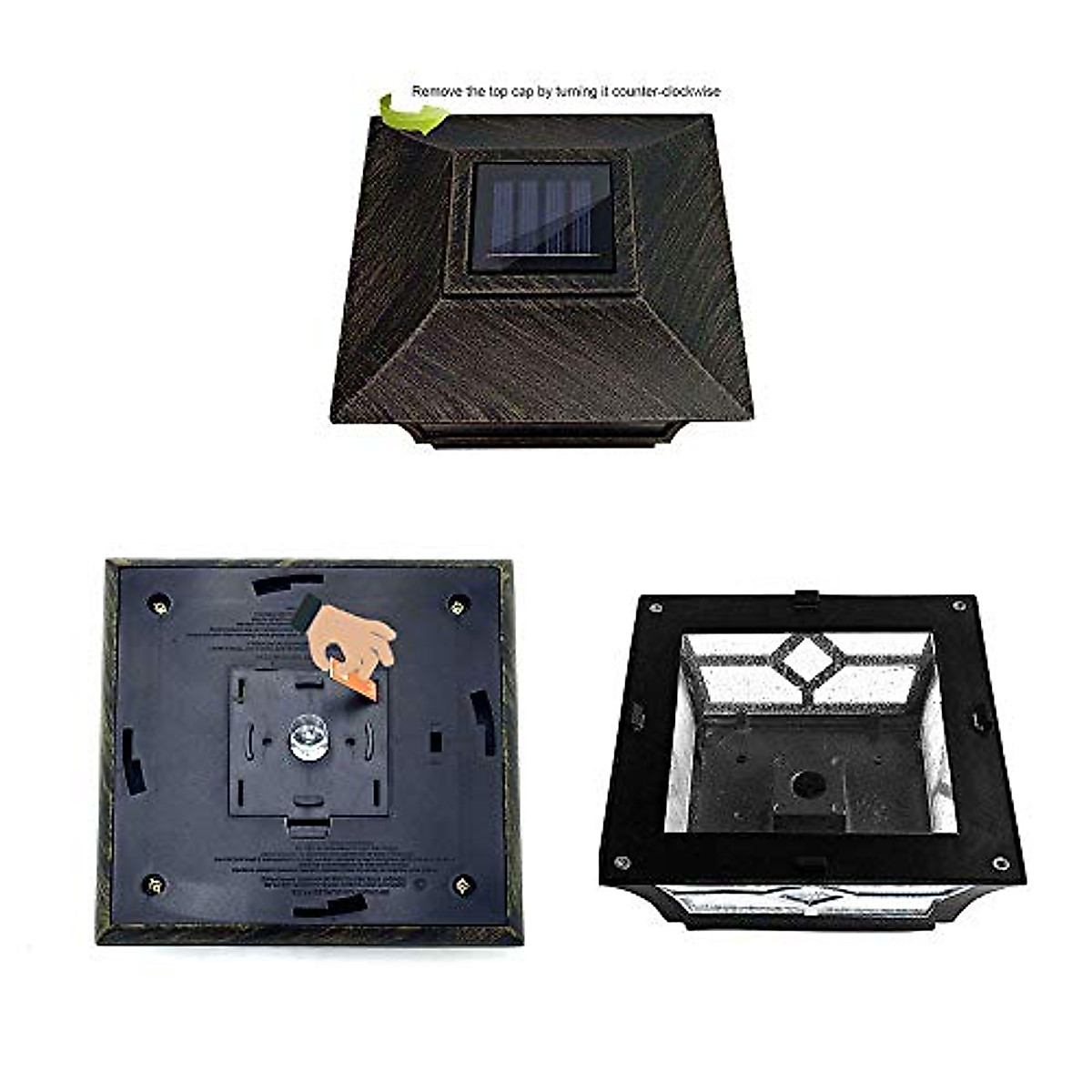 CHEEKON 5-1/2 x 5-1/2 Solar Post Cap Lights, Metal and Glasses, Bronze, Wood Post Fence Post Cap Outdoor Garden Yard Deck Street Top Wall