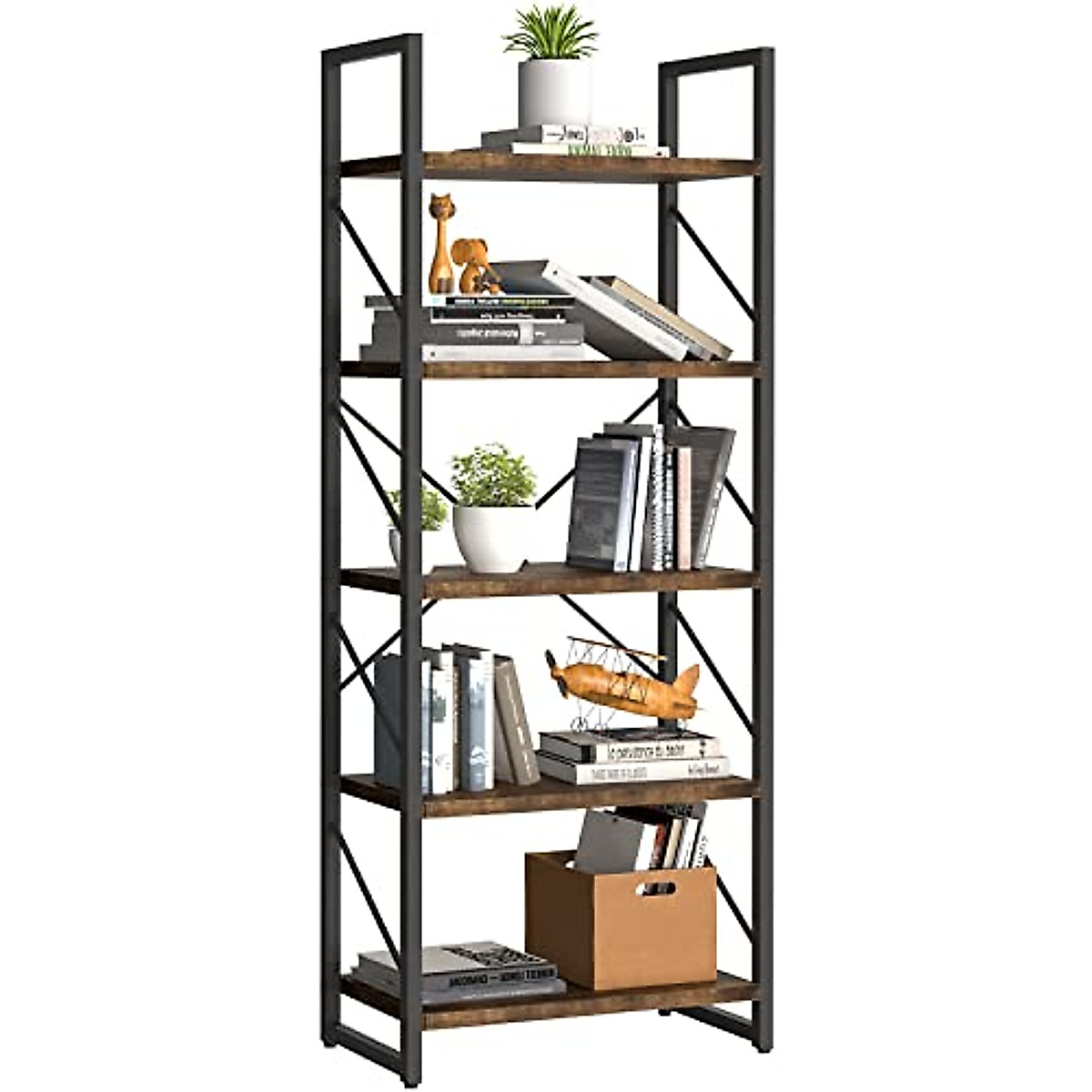YITAHOME 5 Tiers Bookshelf, Artsy Modern Bookcase, Book Rack, Storage Rack Shelves Books Holder Organizer for Books/Movies in Living Room/Home/Office - Rustic Brown (FTOFBC-0016)