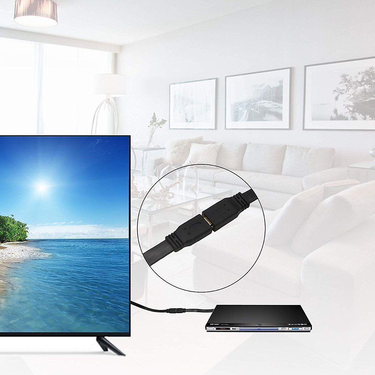 CERRXIAN 1FT Flat Slim High Speed HDMI Extension Cable A Female to 90 Degree Down Angle A Male Cord