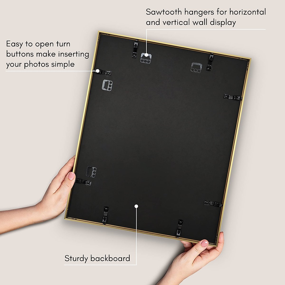 Americanflat Aluminum 16x20 Picture Frame with Shatter-Resistant Glass - Use as 11x14 Frame with Mat or 16x20 Frame Without Mat - Brooklyn Collection - Photo Frame for Wall Display - Gold