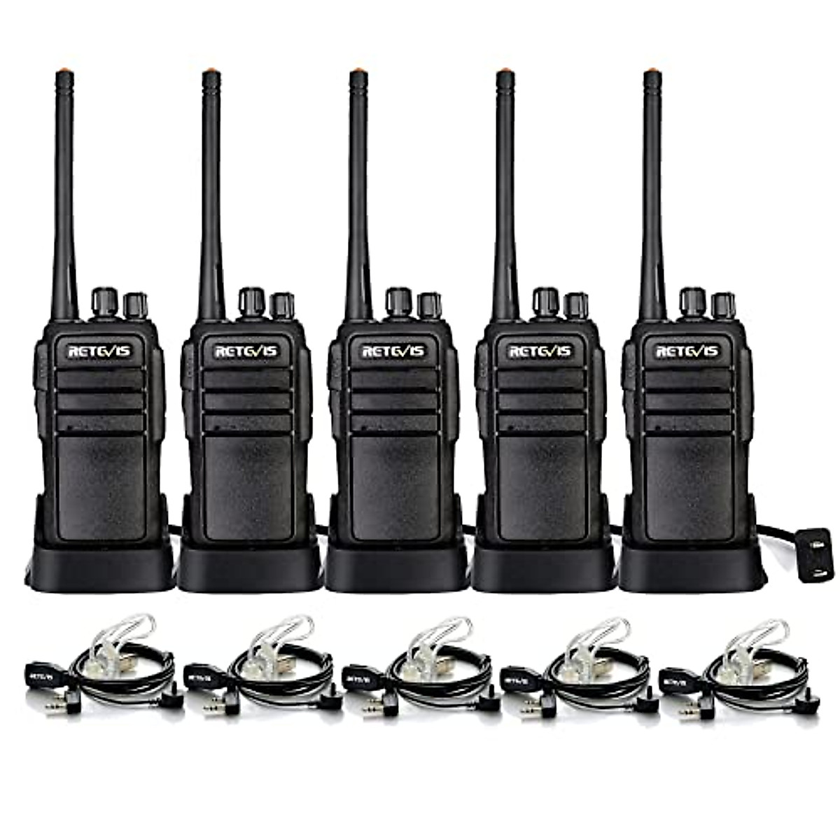 Case of 5,Retevis RT21 Walkie Talkies for Adults Long Range, Handfree Rugged Two Way Radio with Earpiece for Commercial Construction Warehouse Security 2 Way Radios
