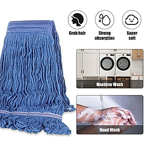 Commercial Mop, Commercial Mop Handle with 2Pcs Commercial Mop Head, Looped-End String Industrial Mop Heavy Duty Mop for Floor Cleaning, Blue/Yellow