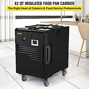 VEVOR Insulated Food Pan Carrier, 82 Qt Capacity Hot Box, Food-Grade LLDPE Material, Front Loading Portable Food Warmer w/Handles, End Loader w/Wheels for Restaurant, Canteen, etc. Black