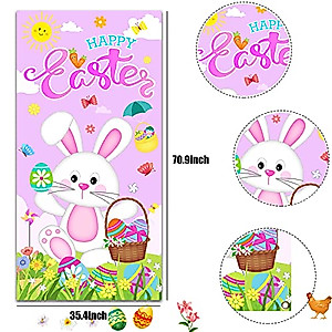 Happy Easter Door Cover - Easter Rabbit Door Cover Decoration Outdoor Courtyard Flag Welcome Spring Banner For Spring Easter Holiday Party Decoration - Pink