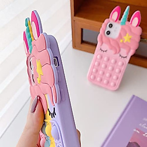 aupartuds iPhone SE Cute Case for Girls Kids,Cartoon Kawaii Funny Silicone Design Cover,Unicorn Cool Unique Stress Relief Push Pop Bubble Protective Shell for iPhone 6/6S/7/8 4.7 inch - Rainbow