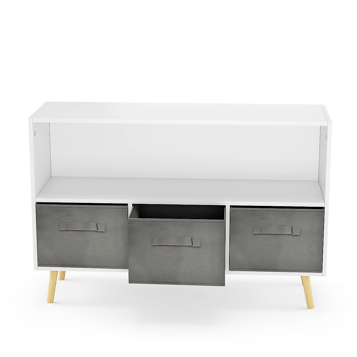 CuisinSmart Kids Bookshelf with Toy Storage Organizer,35.5" Bookcase with Bins for Nursery Playroom Furniture Kids Bedroom Kids Reading Nook,35.5"x11",Grey