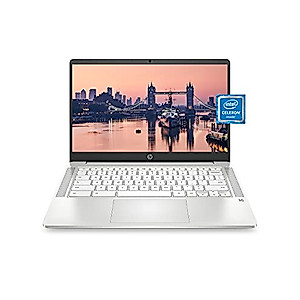HP Chromebook 14 Laptop, Intel Celeron N4000 Processor, 4 GB RAM, 32 GB eMMC, 14” HD Display, Chrome, Lightweight Computer with Webcam and Dual Mics, Home, School, Music, Movies (14a-na0021nr, 2021)