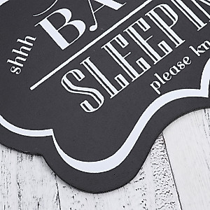 WINOMO Baby Sleeping Sign for Door "shhh BABY SLEEPING please knock softly" Funny Wooden shhh Baby Sleeping Sign for Front Door Bedroom Door