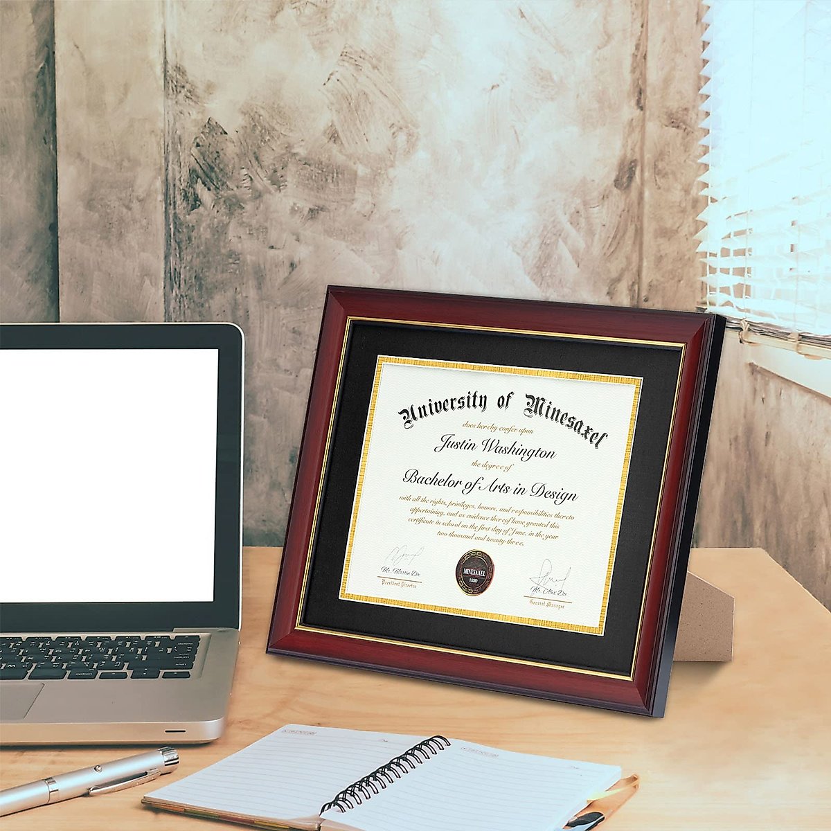 Minesaxel 11x14 Diploma Frame with 8.5 x 11 Opening Black Mat, Display 8.5x11 Degree Certificate Document, Wall Mount or Tabletop Display(Cherry Red)