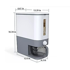 Sanujuan 20Lbs Rice Dispenser, Large Food Storage Container with Lid, Measuring Cup, 2-in-1 Spoon, Grains Cereal Container for Kitchen, Easy to install Pantry Organizer - White/Gray