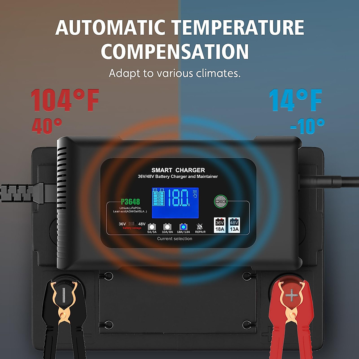 Golf cart Battery Charger, 48V 13A and 36V 18A Trickle Battery Charger,48 Volt cart Golf Charger,for 48 Volt Club Golf Car,Lithium,LiFePO4,Lead-Acid AGM/Gel/SLA..Battery Charger,3 Pin Round Plug