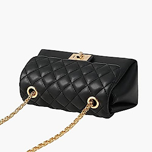 Crossbody Bags for Women Small Quilted Faux Leather Cute Cross Body Bag Purses for Women Designer Shoulder Bag Trendy Women's Crossbody Handbags Fashion Light Weight Chain Strap Purse Black