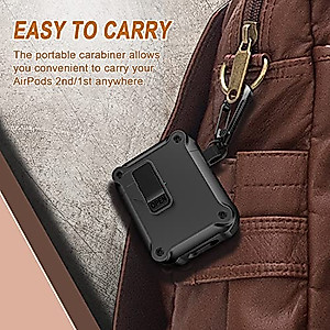 RFUNGUANGO Airpods 2nd & 1st Generation Case Cover Automatic Pop-up with Secure Lock Clip, Full-Body Shockproof Hard Protective Cover with Keychain- Black