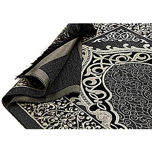 EDUS Turkish Muslim Prayer Rug, Gifts 99 Prayer Beads and Kufi Hats for Men, Cotton Islamic Prayer Mat for Men Women and Kids, Portable Carpet, Great Ramadan Gifts, Ottoman Rugs (Grey)