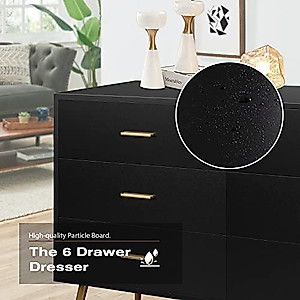 JOZZBY 6 Drawer Dresser, Modern Wood Dresser for Bedroom with Wide Drawers and Metal Handles, Storage Chest of Drawers for Living Room Hallway Entryway