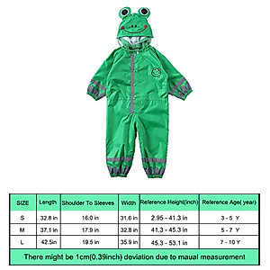 Toddler Rain Suit,Waterproof Girls Boys Raincoat,Kids Rain Poncho,Unisex Baby Rain Gear Jacket Coverall (M, Green Frog)