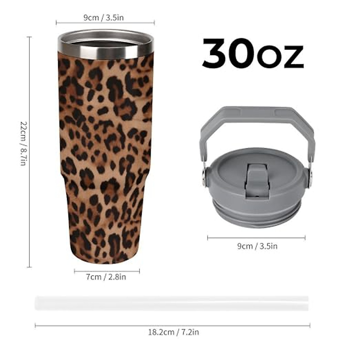 YTLKGFP 30 Oz Large Capacity Car Cup Leopard Print Tumbler with Handle Straw Lid Insulated Stainless Steel Water Bottle Travel Mug Leak-proof Car Cup Keeps Cold Or Hot