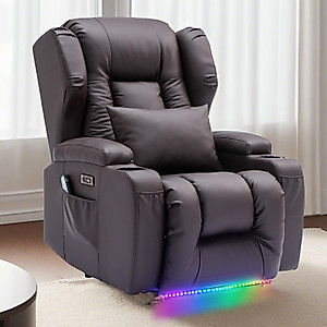 BINGTOO Electric Power Recliner Chair with Massage and Heat Recliner Chairs for Adults Living Room, Wingback Recliners Ergonomic Lounge Sofa Home Theater Seating with LED Light, Cup Holders, USB
