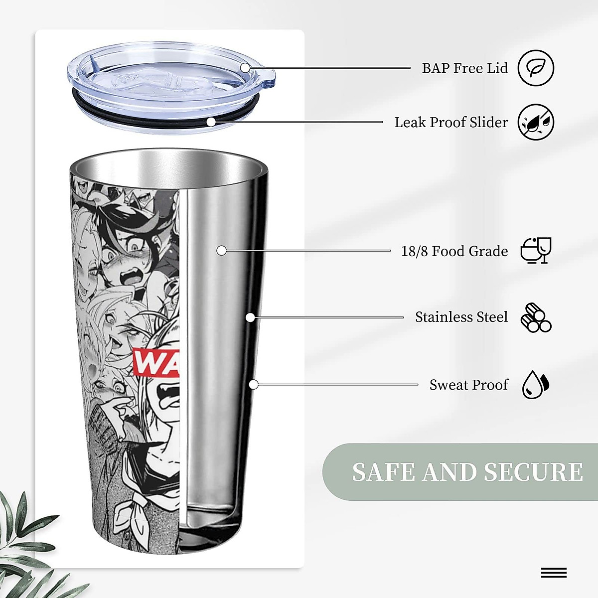 IAMNAT Face Himiko Toga Waifu-Anime Car Mug With Straw Cups Heat Insulation Travel Coffee Mugs Stainless Steel Thermos Cups 20 Oz