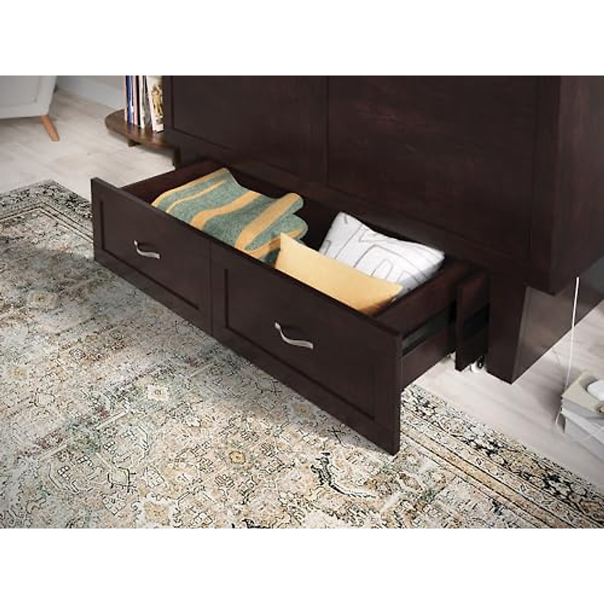 AFI, Chelsea Mid-Century Modern Queen Solid Wood Murphy Bed Chest with Mattress in Espresso